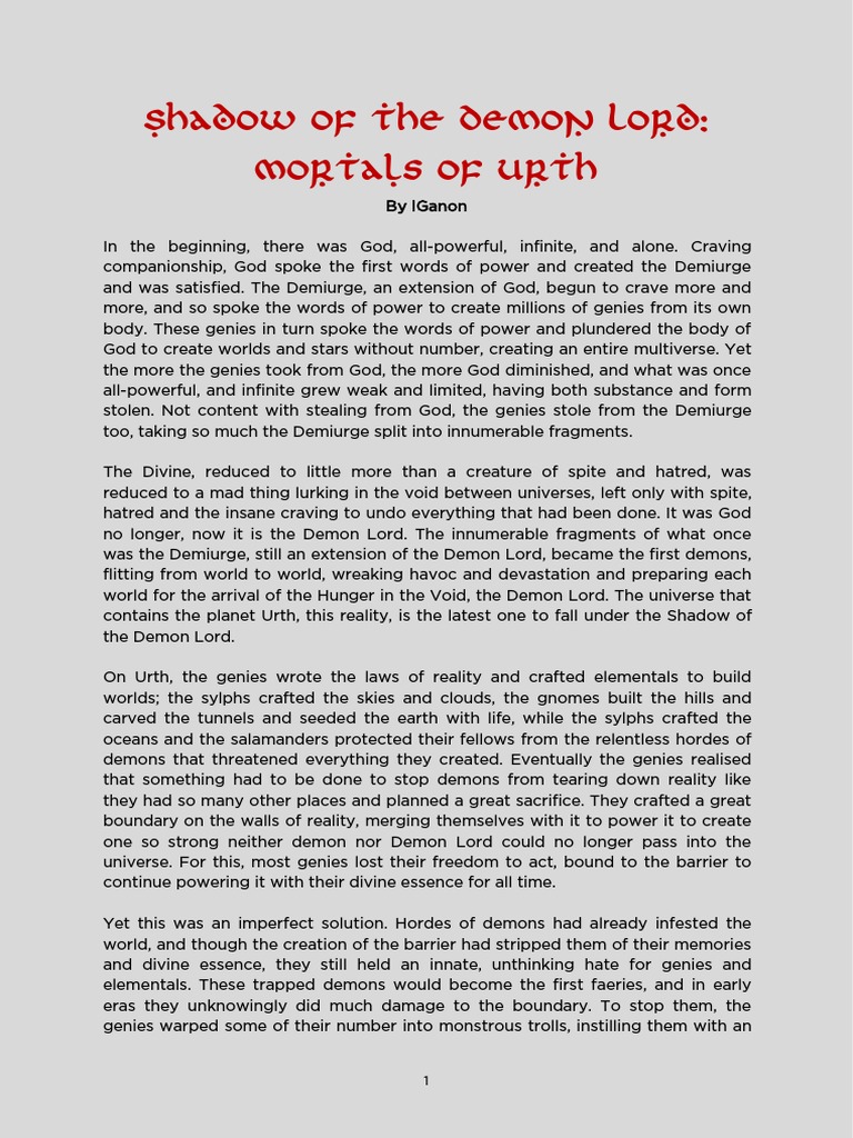 Shadow of The Demon Lord: Mortals of Urth | PDF | Demons | Soul