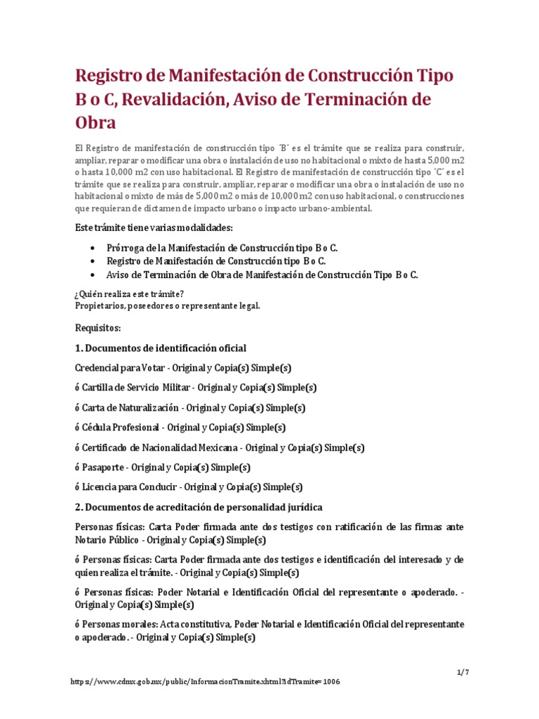 Registro de Manifestación de Construcción Tipo B o C | PDF | Ciudad de México | México