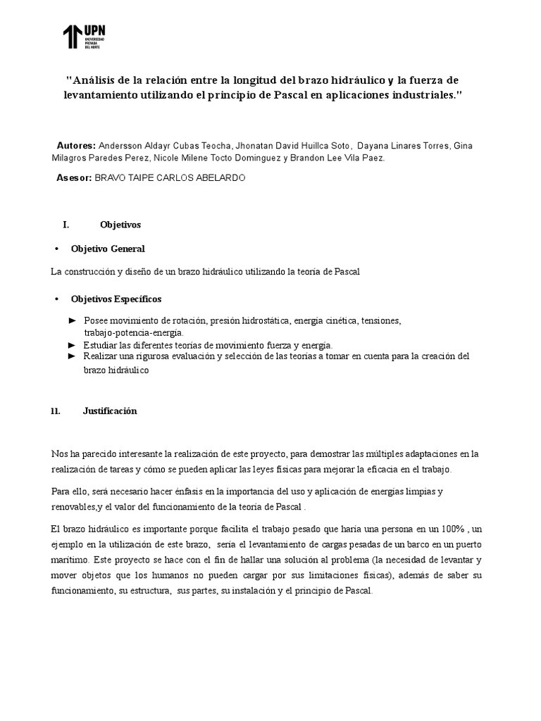 Proyecto 3er Avance - BRAZO HIDRAULICO | PDF