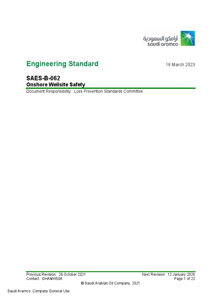 SAES-B-062 Editorial Revision-16 March 2023 | PDF | Oil Well | Natural ...
