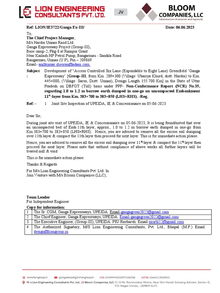 Non-Conformance Report (NCR) No.35 - Non Compact | PDF | Business