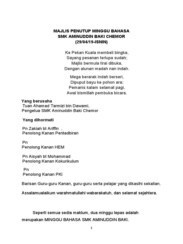 Skrip Penutup Minggu Bahasa 2019 Abc | PDF