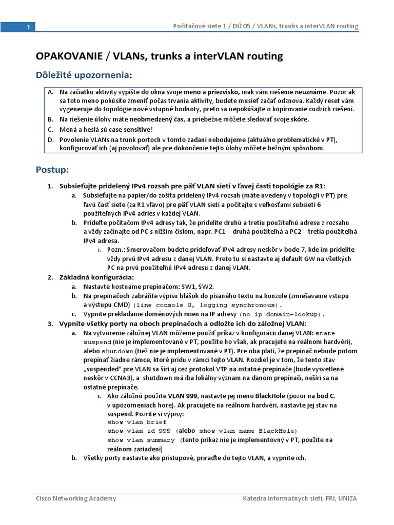 OP1 VLANs Trunks interVLANRouting 16 05 | PDF