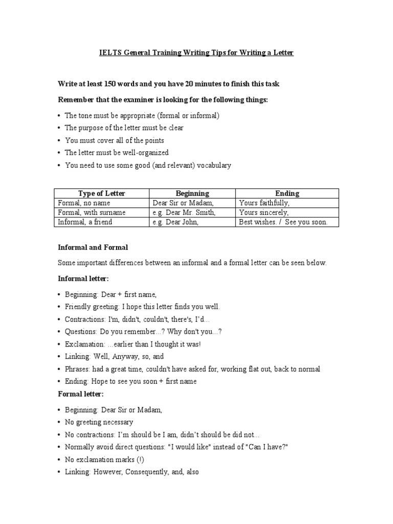 IELTS General Training Writing Tips For Writing A Letter | PDF ...