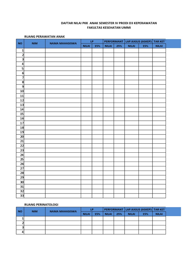 Format Nilai PKK Anak T.A 2022-2023 | PDF