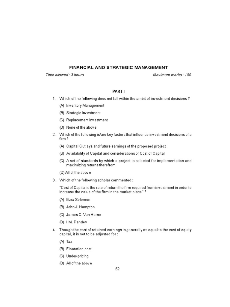 FMSM - Dec 22 - Dec 19 - Icsi Suggested Answer Paper | PDF | Cost Of ...