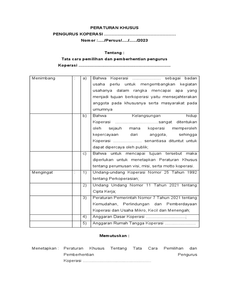 Persus Pemilihan Pemberhntian Pengurus (Draft) | PDF