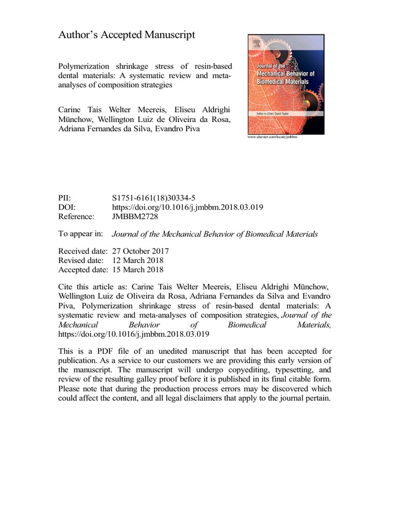 Polymerization Shrinkage Stress of Resinbased | PDF | Self-Improvement ...