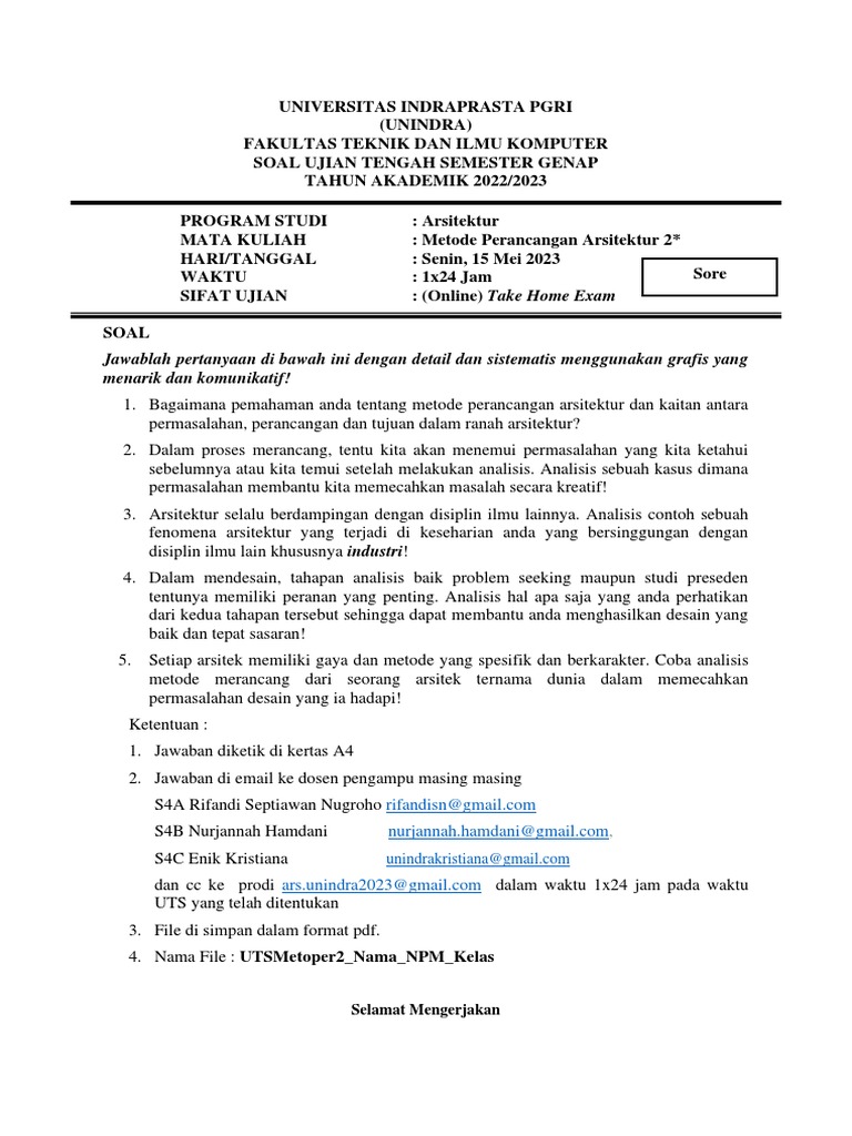 Metode Perancangan Arsitektur 2 Sore | PDF