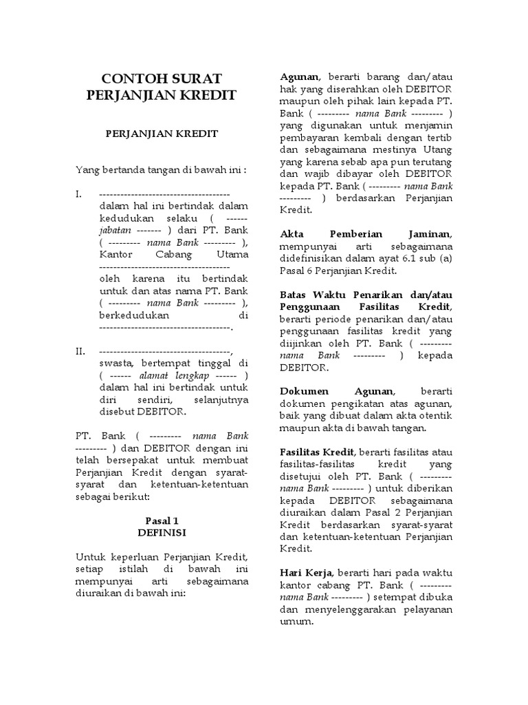 Contoh Perjanjian Kredit Bank | PDF