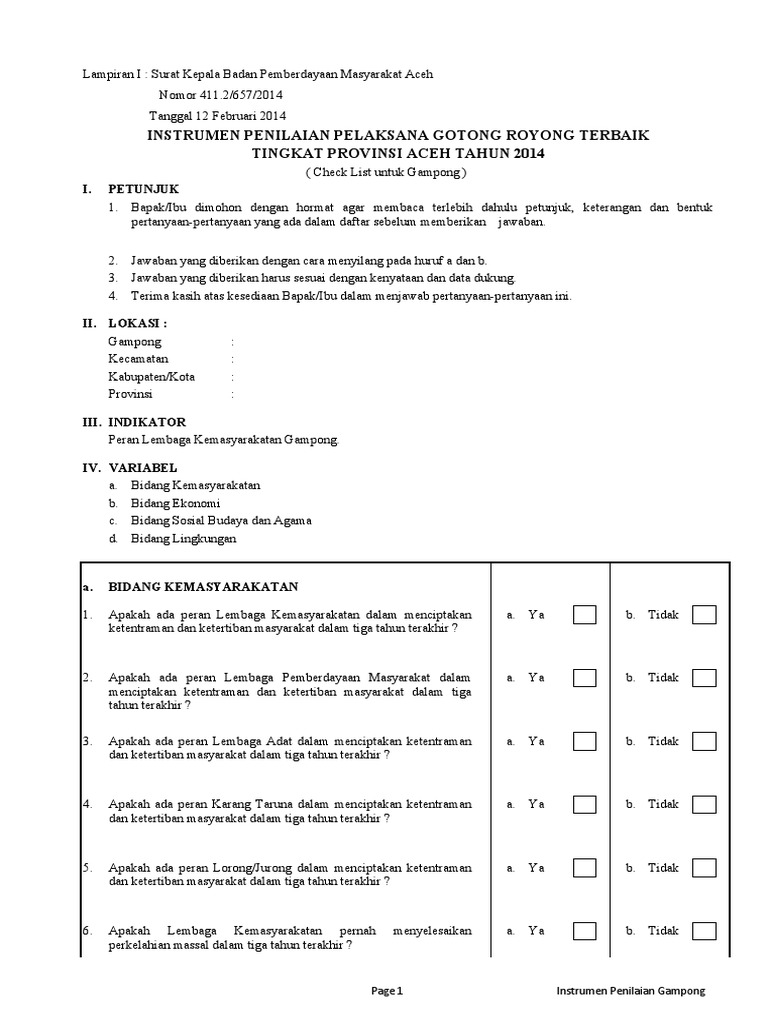 Instrumen Penilaian BBGRM | PDF