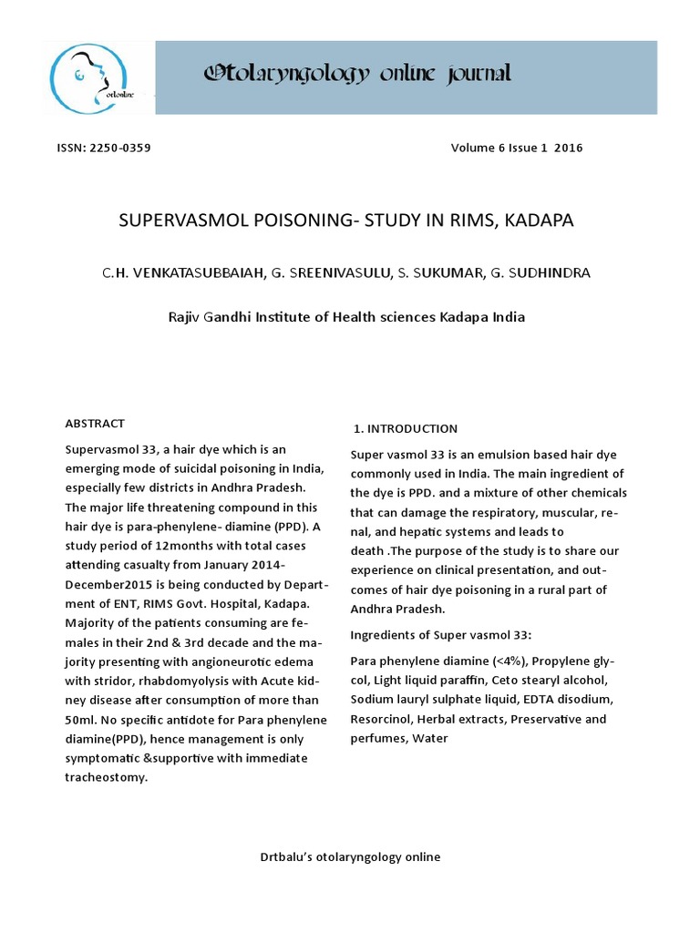 Supervasmol Poisoning Study in Rims Kadapa | PDF