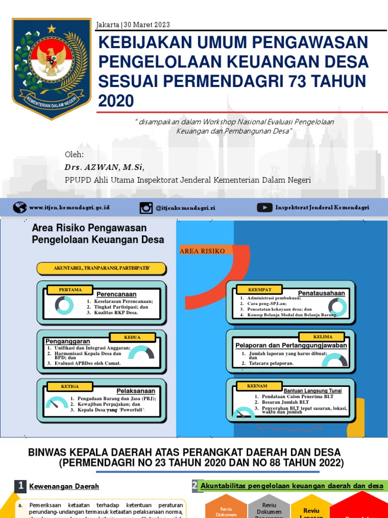 Bahan Paparan Kemendagri - Permendagri 73 Tahun 2020 Waskeudes | PDF