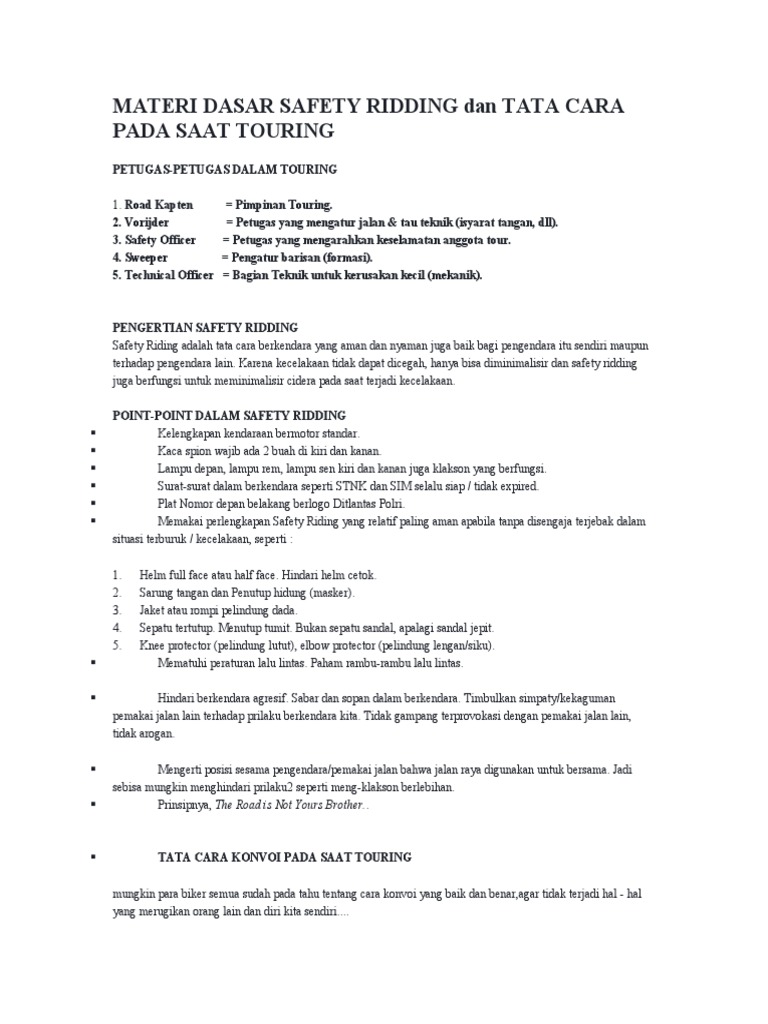 Panduan Safety Riding dan Touring | PDF