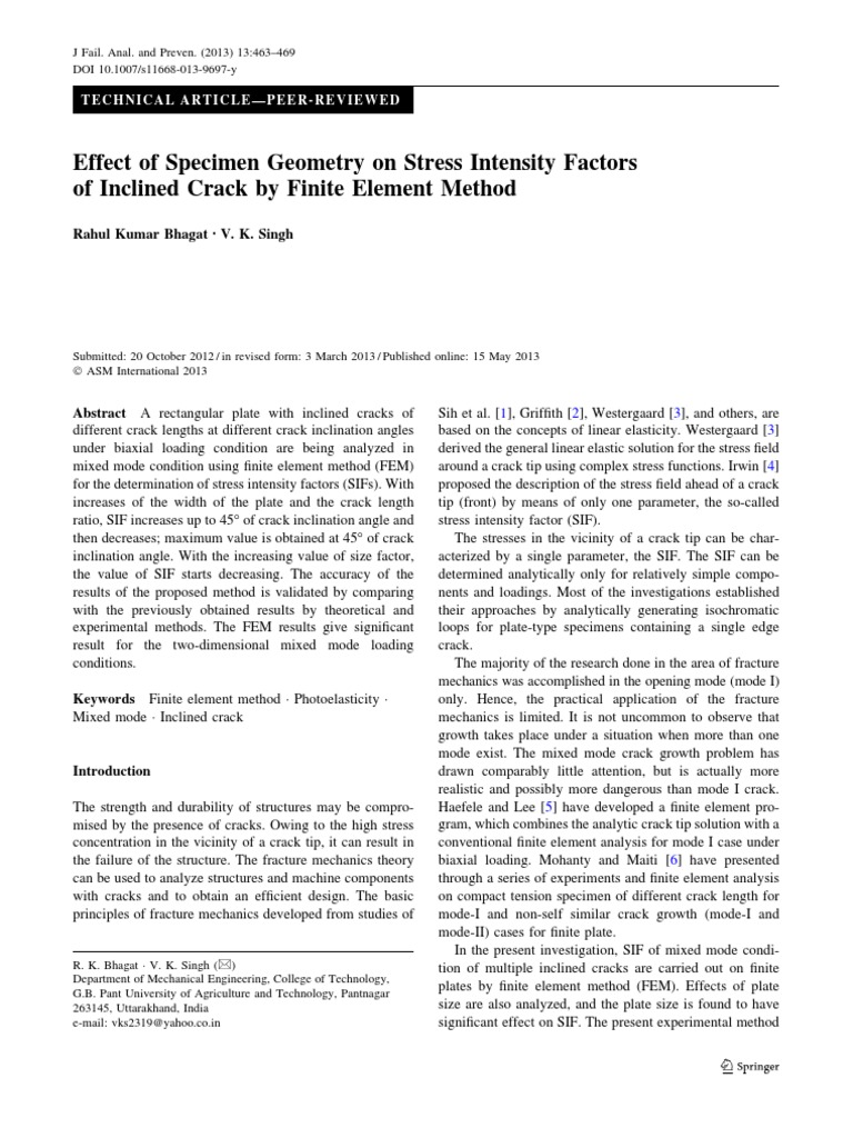 Effect Of Specimen Geometry On Stress Intensity Factor Of Inclined