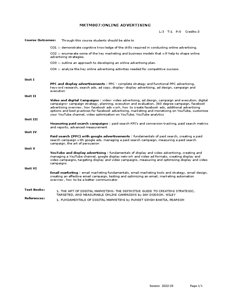 FRM Course Syllabus IPDownload | PDF | Advertising | Online Advertising