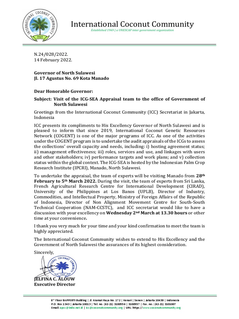 ICC Letter - Letter To Governer-North Sulawesi | PDF