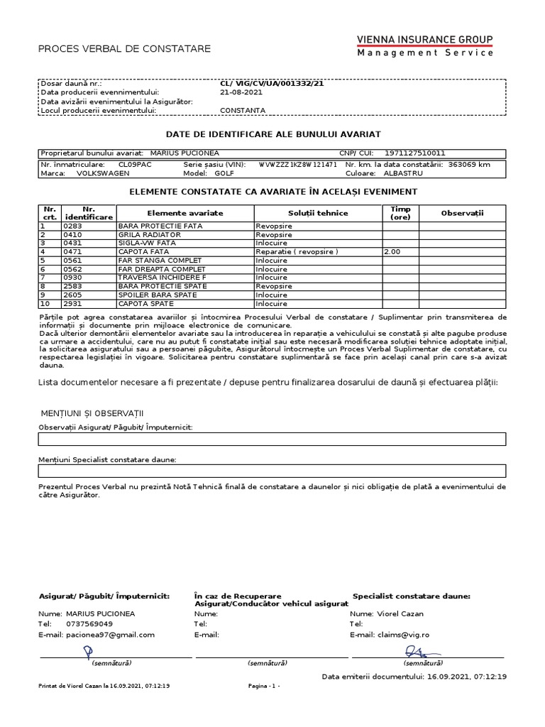 Proces Verbal Constatare | PDF