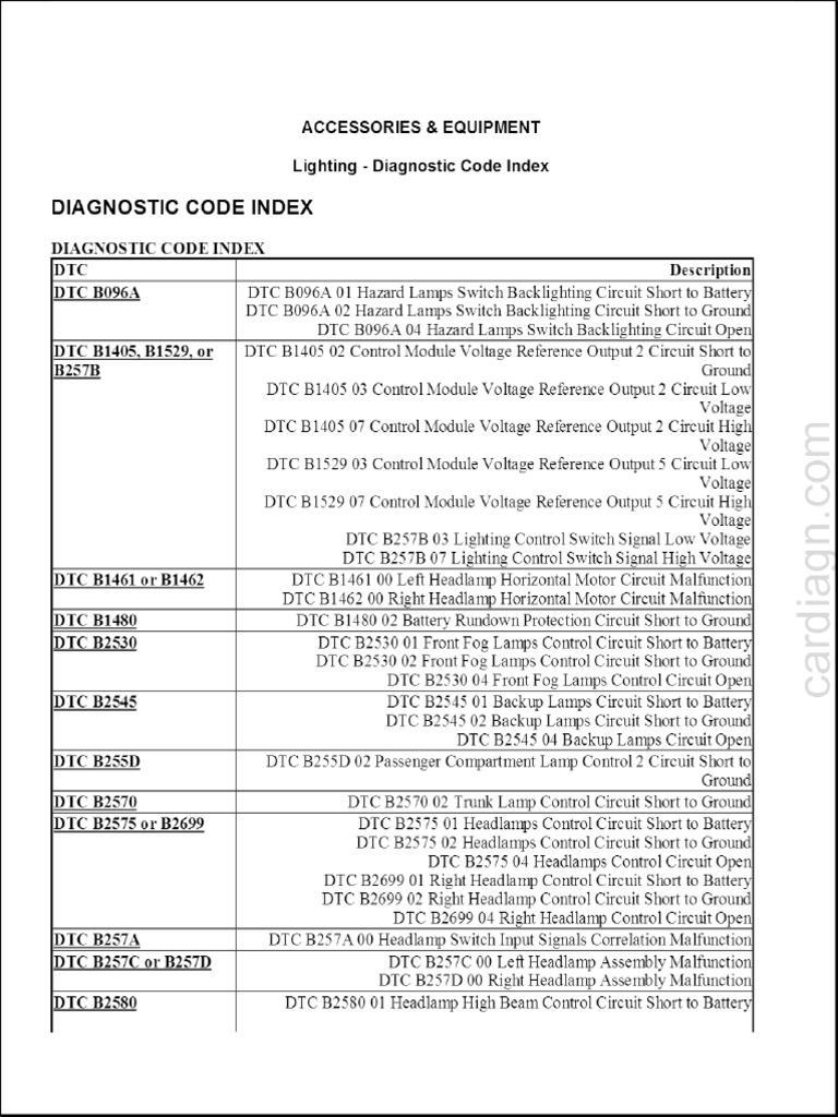 Lighting - Diagnostic Code Index - Insignia 13-17 - Get Free | PDF