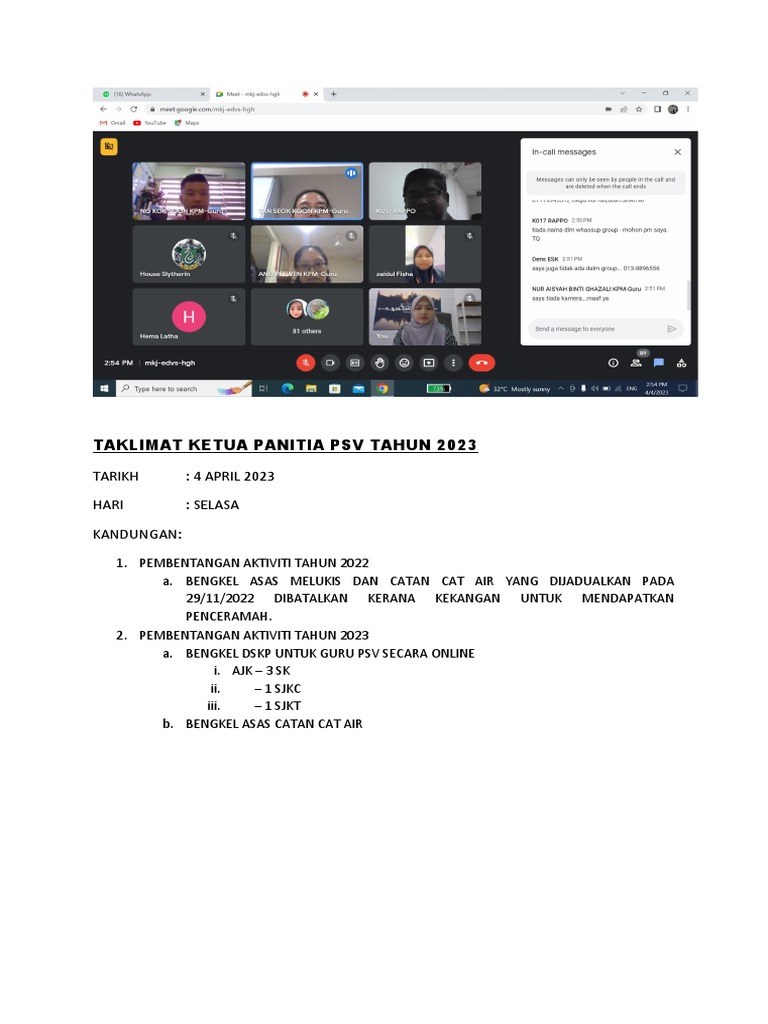 Taklimat Ketua Panitia PSV Tahun 2023 4 April 2023 | PDF | Teknologi & Rekayasa