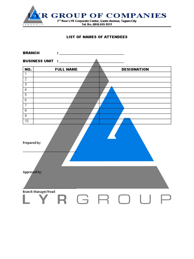 LYR Group Attendee List Template | PDF