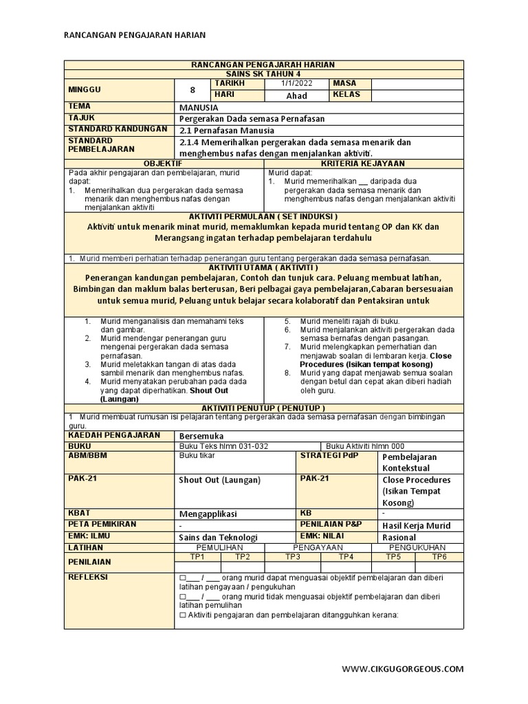 RPH MINGGU 8 SAINS THN 4 BY CIKGU GORGEOUS | PDF