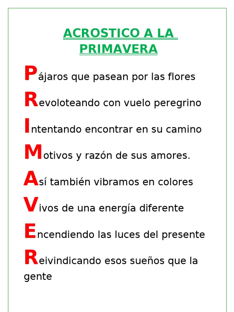 Acróstico de Primavera con Rima | PDF