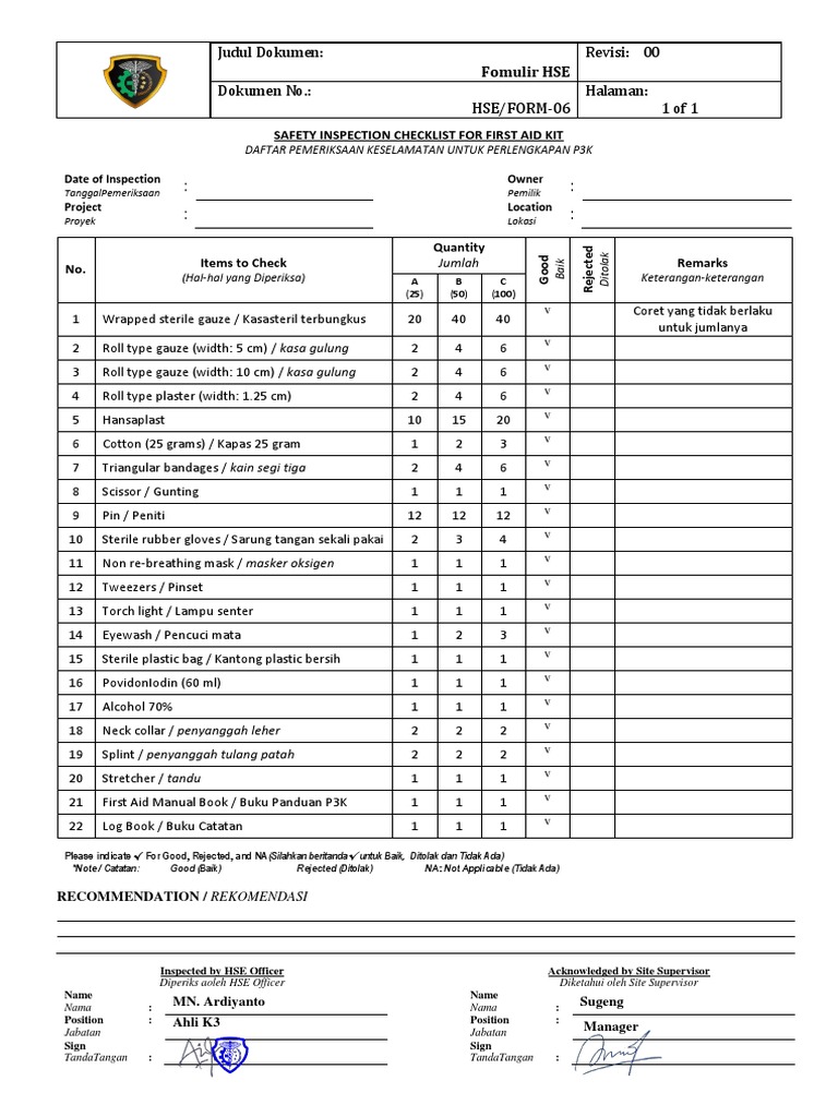 6.0. Inspeksi Kotak Kotak P3K | PDF