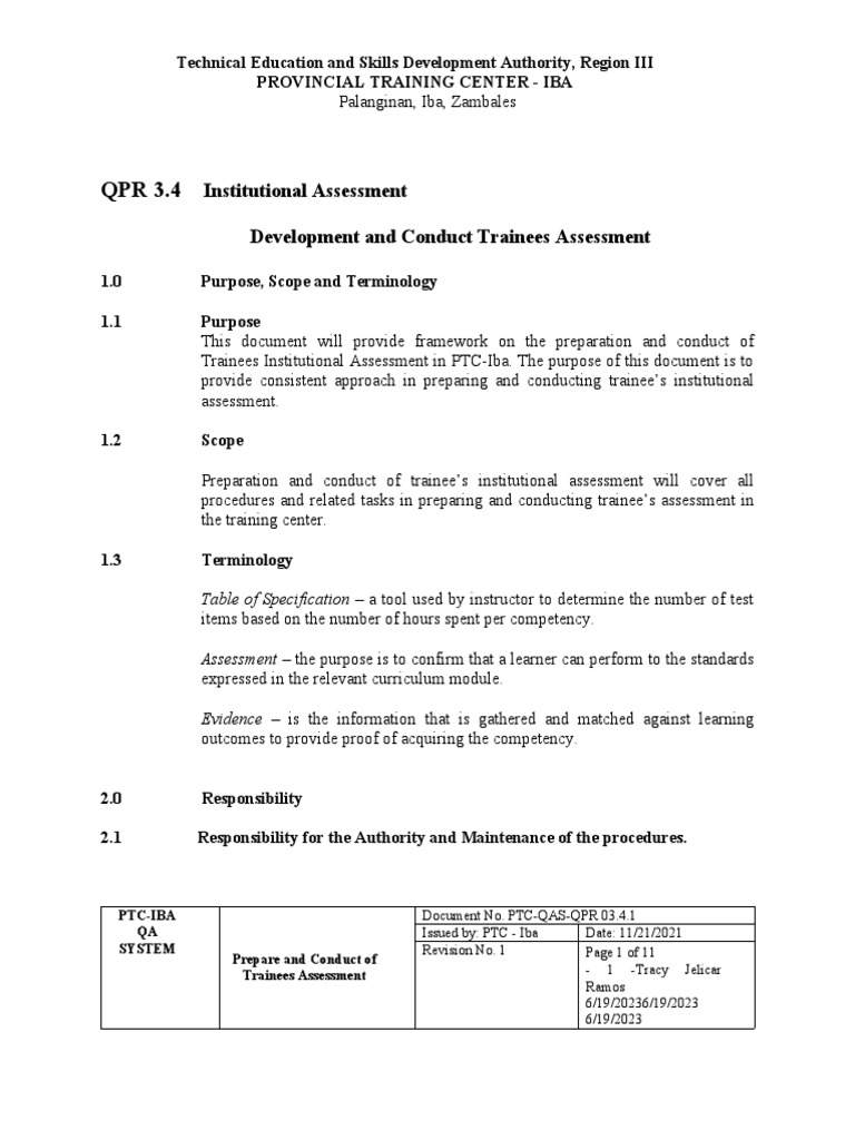 Policy and Procedures in Development and Conduct of Institutional ...