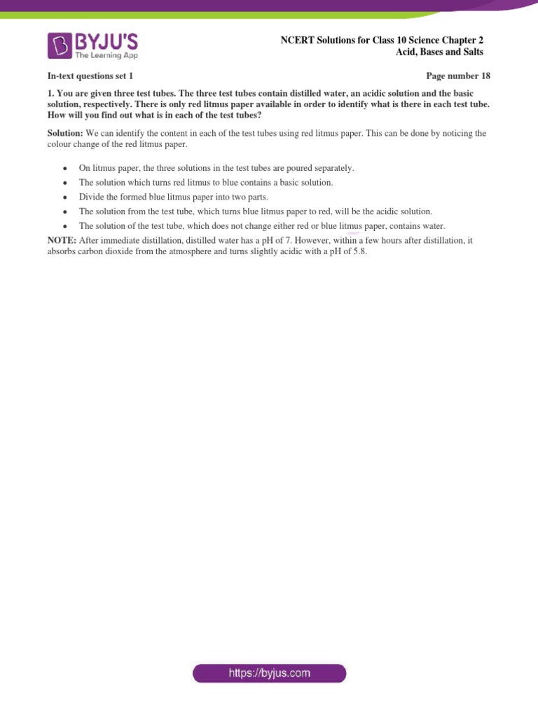 NCERT Solutions For Class 10 March 29 Science Chapter 2 Acid Bases and ...