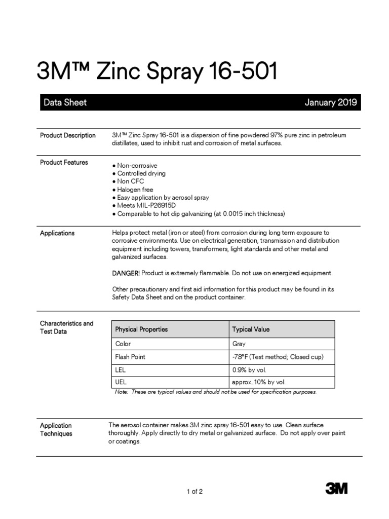 3M - Zinc Spray 16-501 - Data Sheet - 78-8125-9796-7-B | PDF | Corrosion | Metals