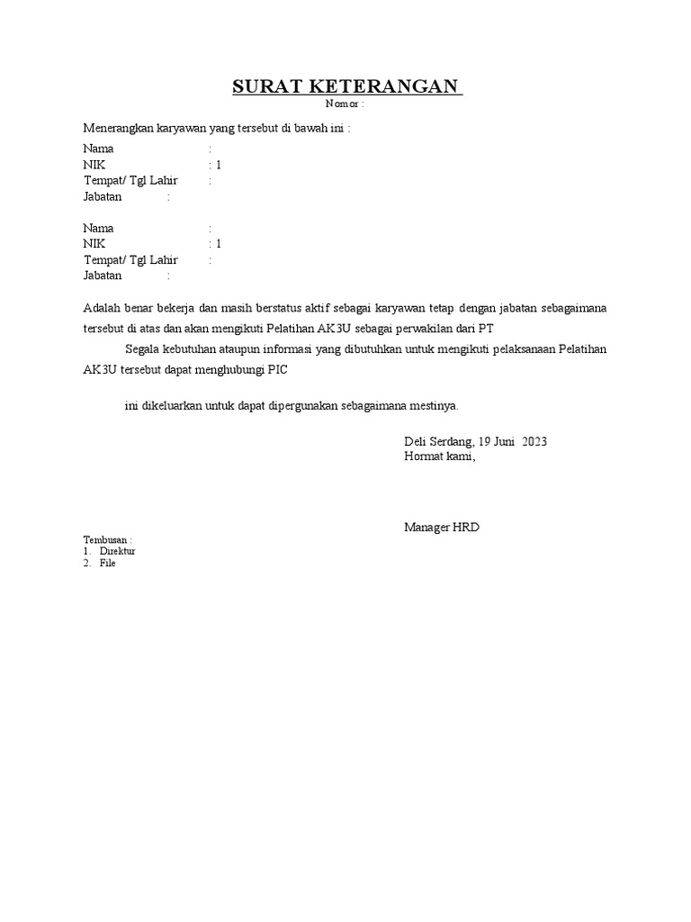 Surat Keterangan Ke Disnaker | PDF