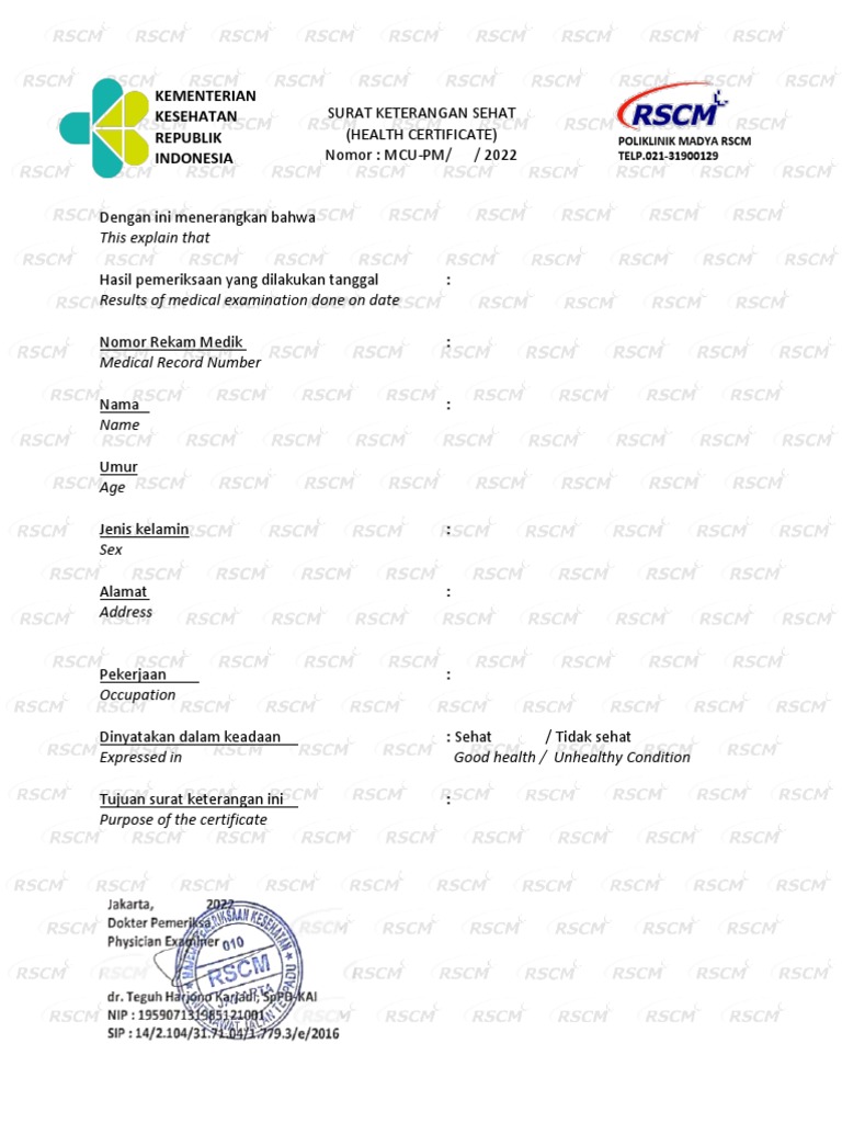 Surat Keterangan Sehat RSCM - PDF | PDF | Pengembangan Diri
