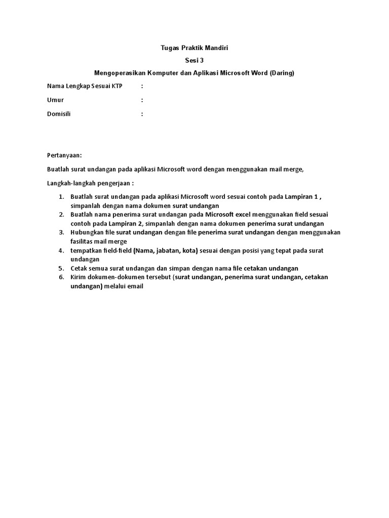 TPM SESI 3 - Mengoperasikan Komputer Dan Aplikasi Microsoft Word (Daring) | PDF