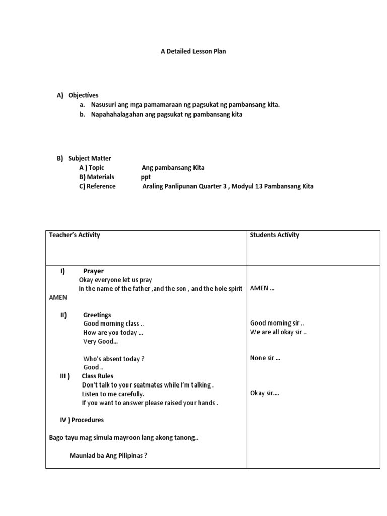 Lesson Plan Sir Christian | PDF