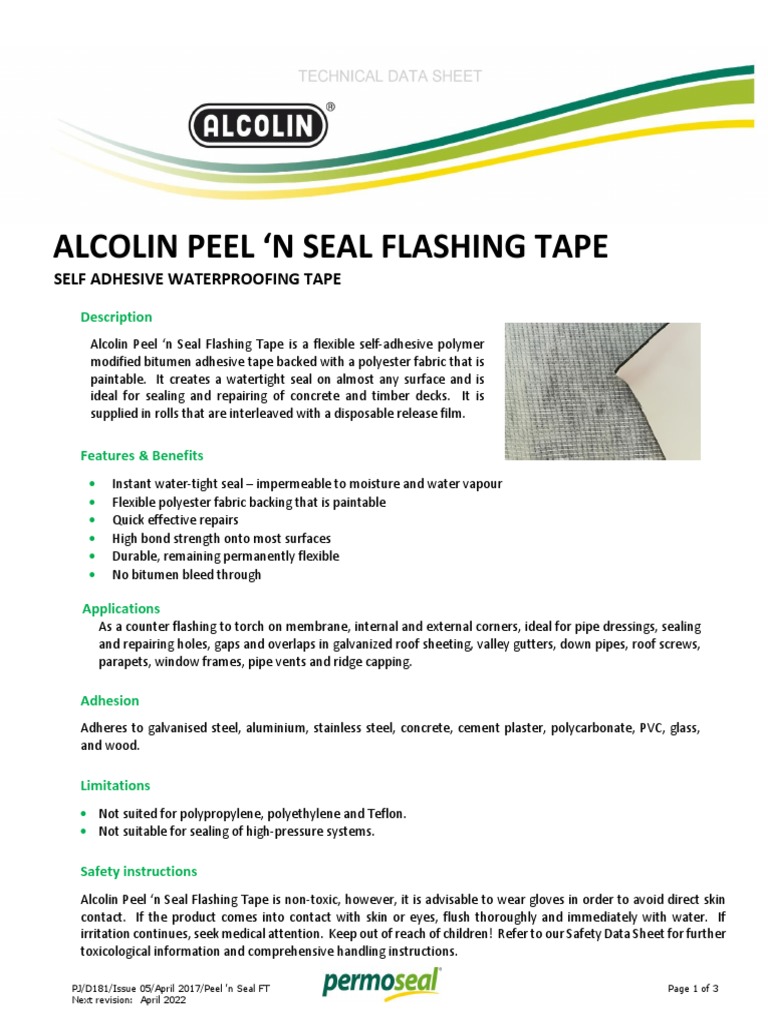 Alcolin Peel N Seal Flashing Tape - TDS | PDF | Adhesive | Materials