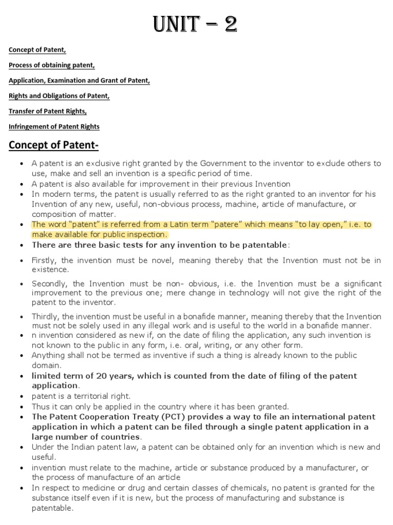 Concept of Patent | Download Free PDF | Patent | Glossary Of Patent Law ...