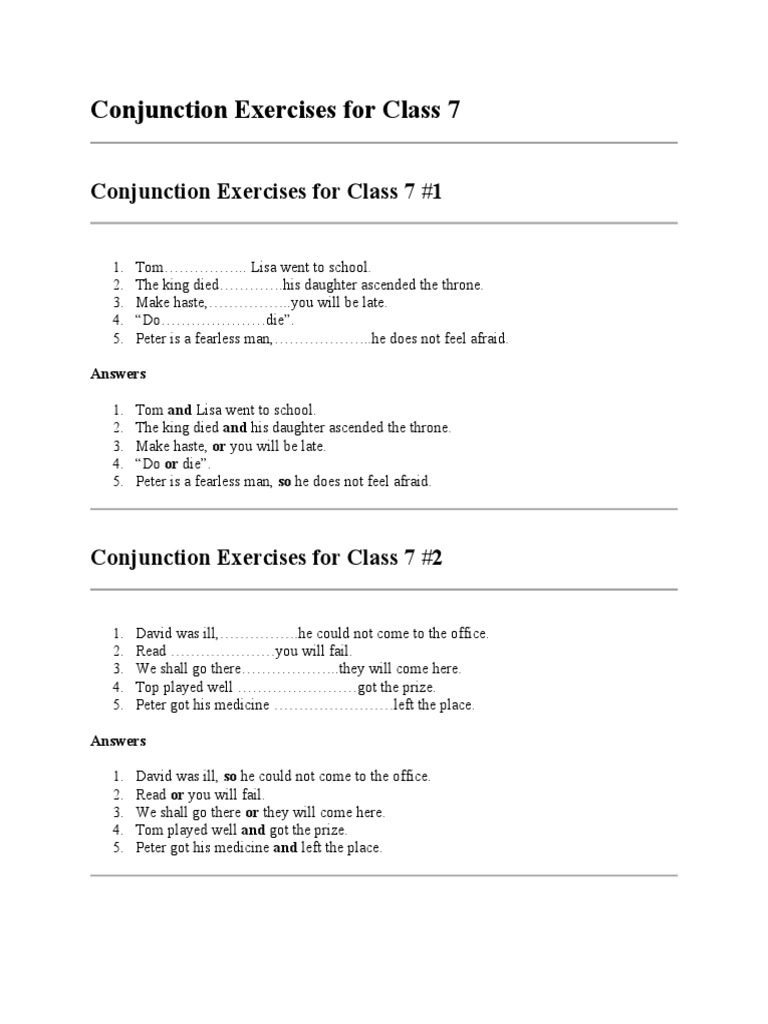 Conjunction Exercise 2 | PDF | Linguistics | Grammar