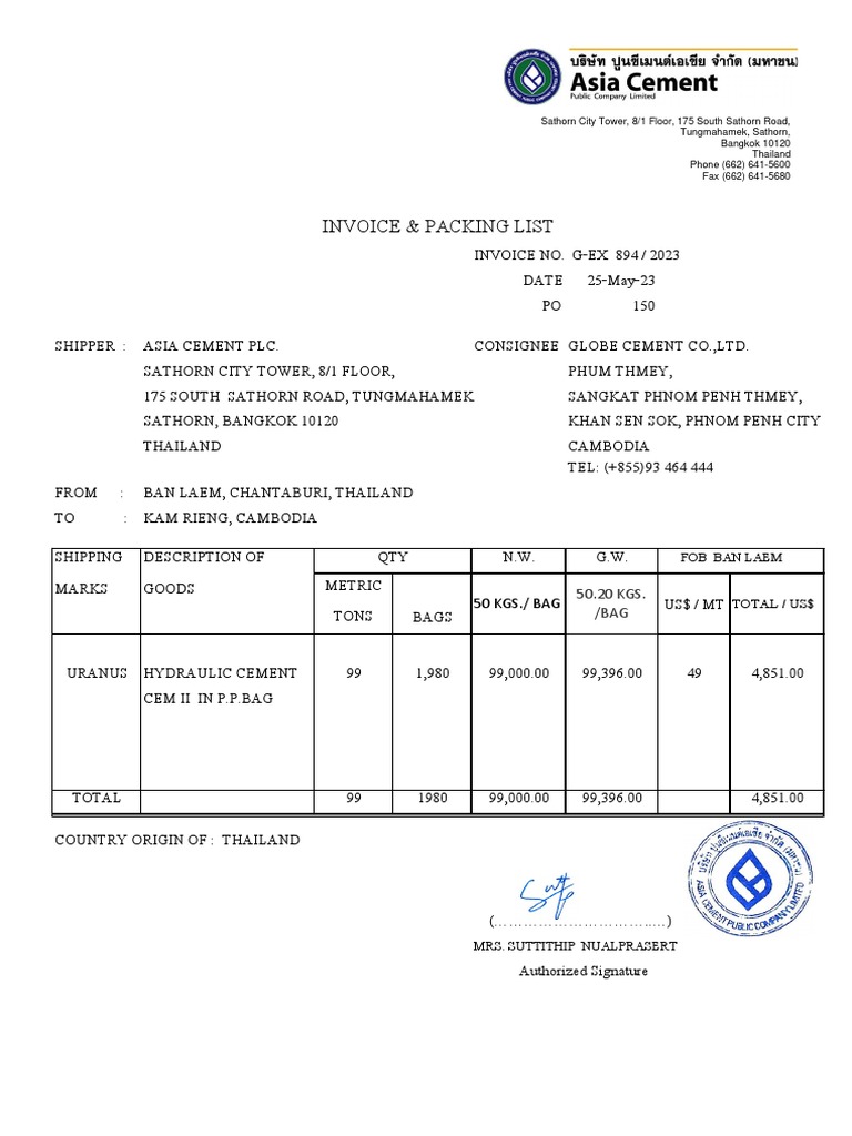 Suwit 99 T. 894 PCC - Uranus CEM II - Banlaem | PDF