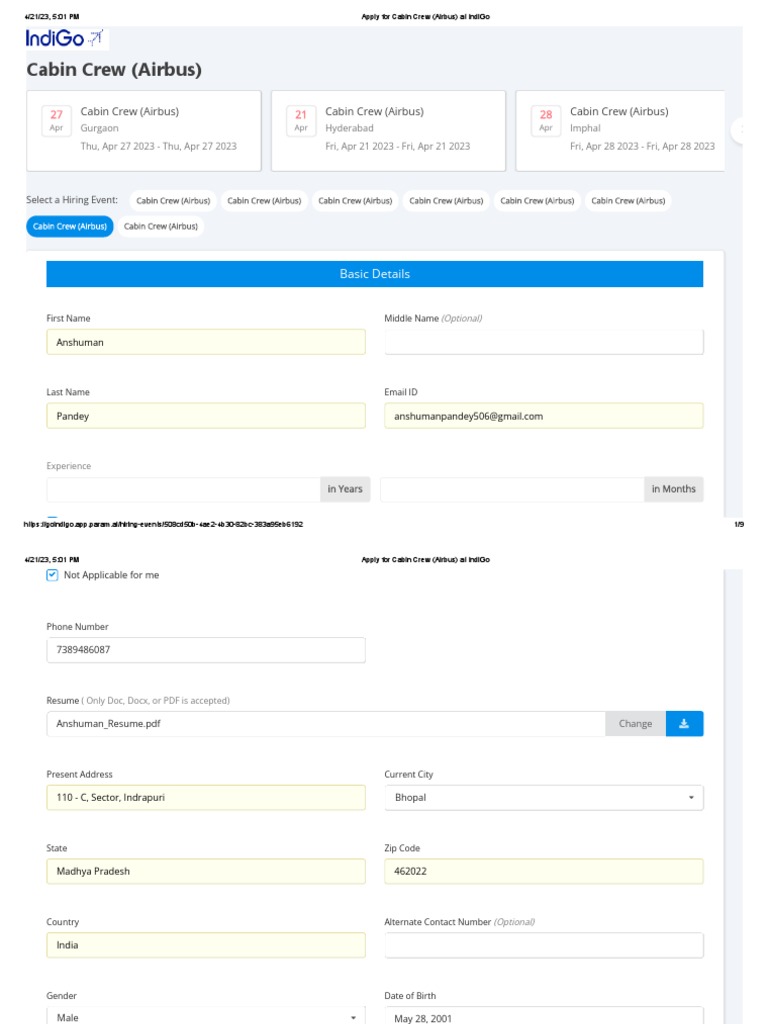 IndiGo Cabin Crew Application Guide | PDF