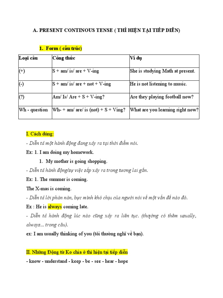 PRESENT CONTINOUS TENSE_WORD | PDF | Languages | Foreign Language Studies