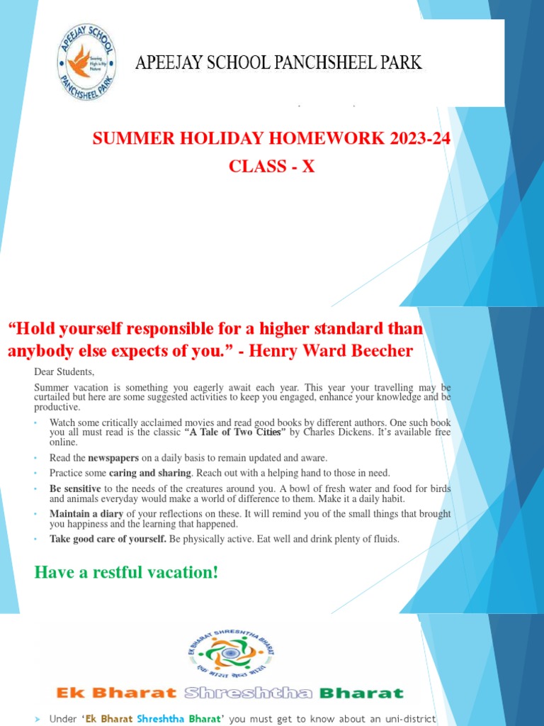 Class 10 Summer Holiday Homework 2023-24 | PDF | Art