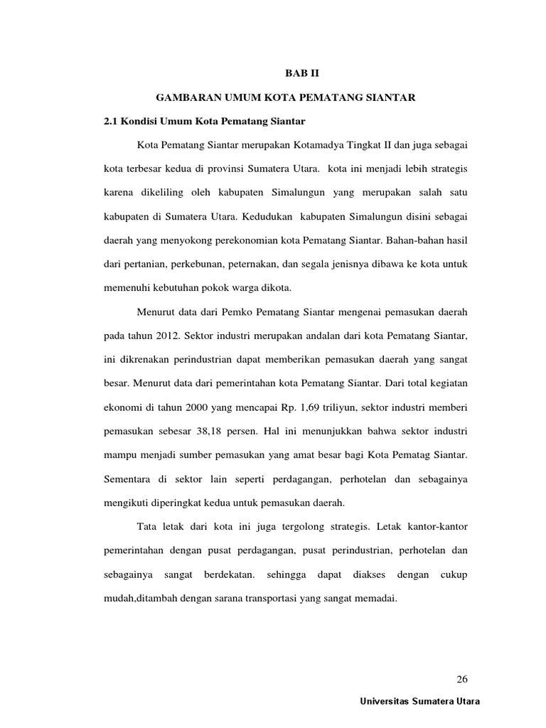 Bab Ii Gambaran Umum Kota Pematang Siantar 2.1 Kondisi Umum Kota Pematang Siantar | PDF