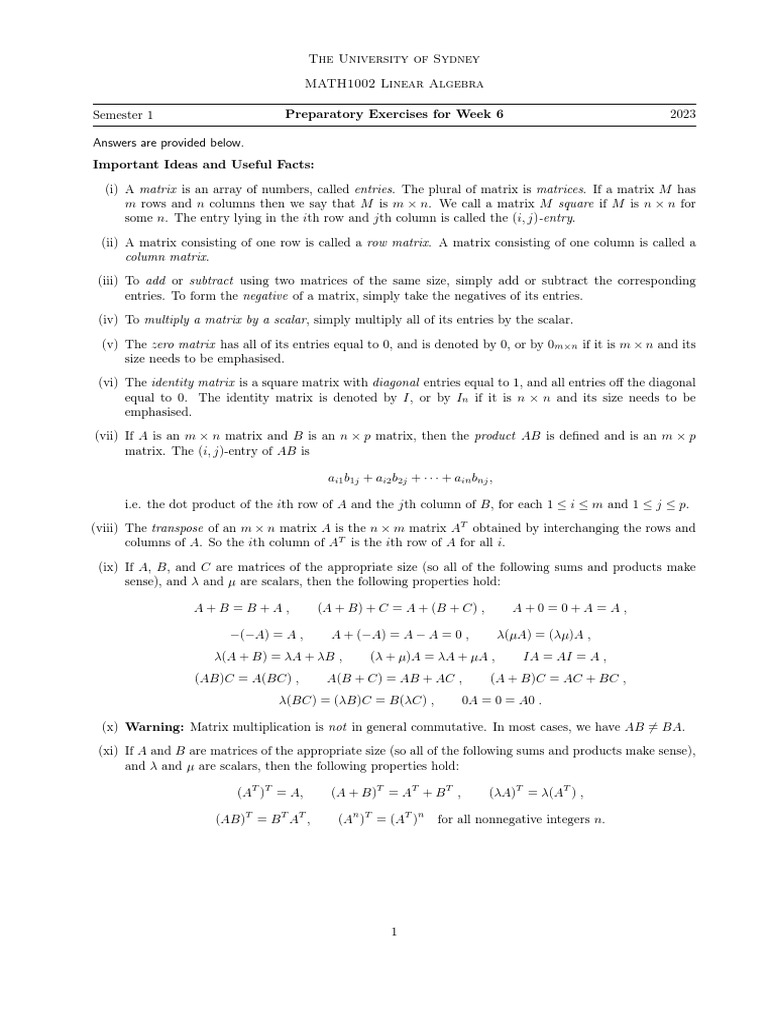 2023week6 Pre | PDF | Matrix (Mathematics) | Functional Analysis