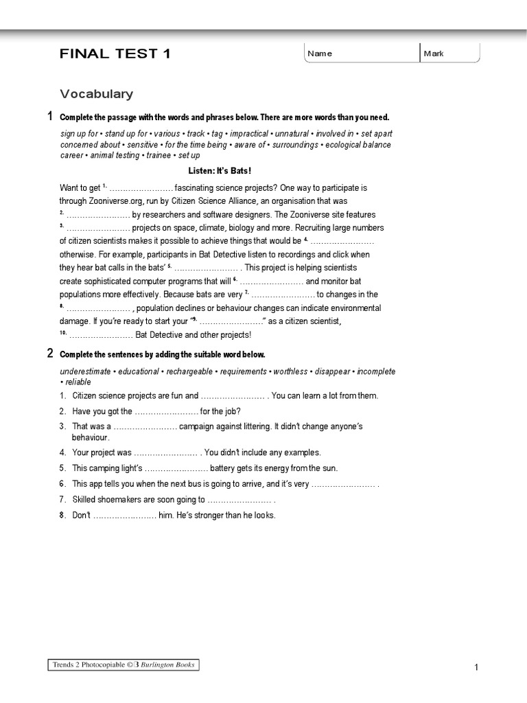 Bat 2 - Final Vocabulary Grammar | Download Free PDF | Linguistics | Cognitive Science