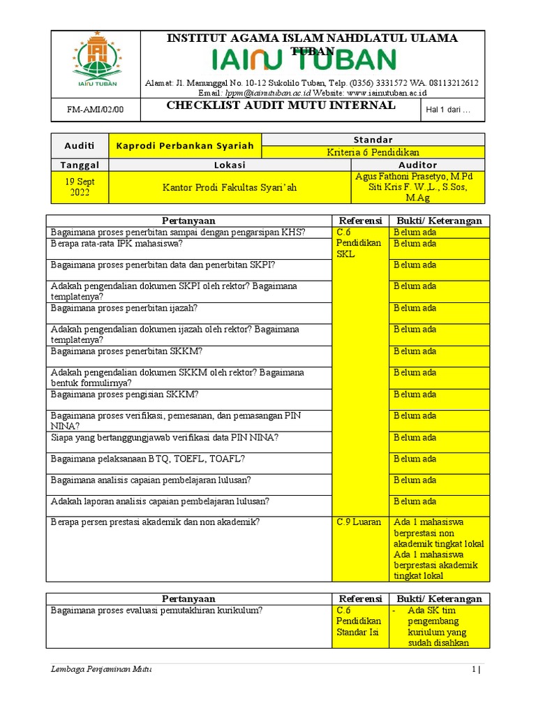 FM-02 (Checklist Audit) | PDF