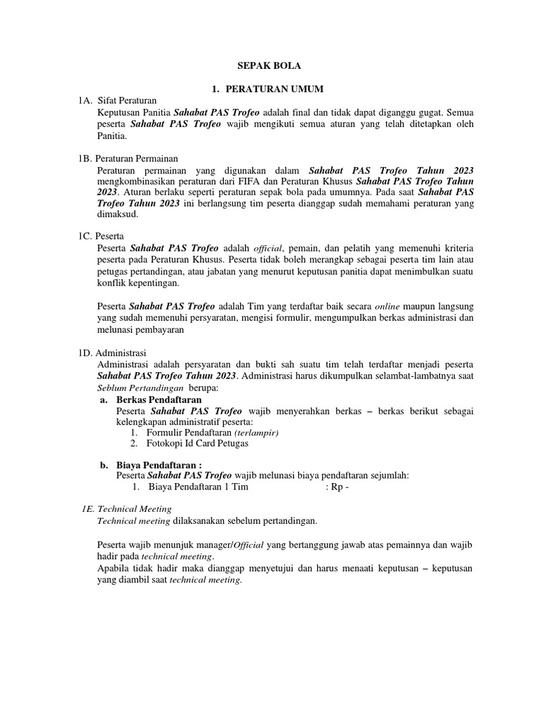 Regulasi Sepak Bola, Trofeo | PDF