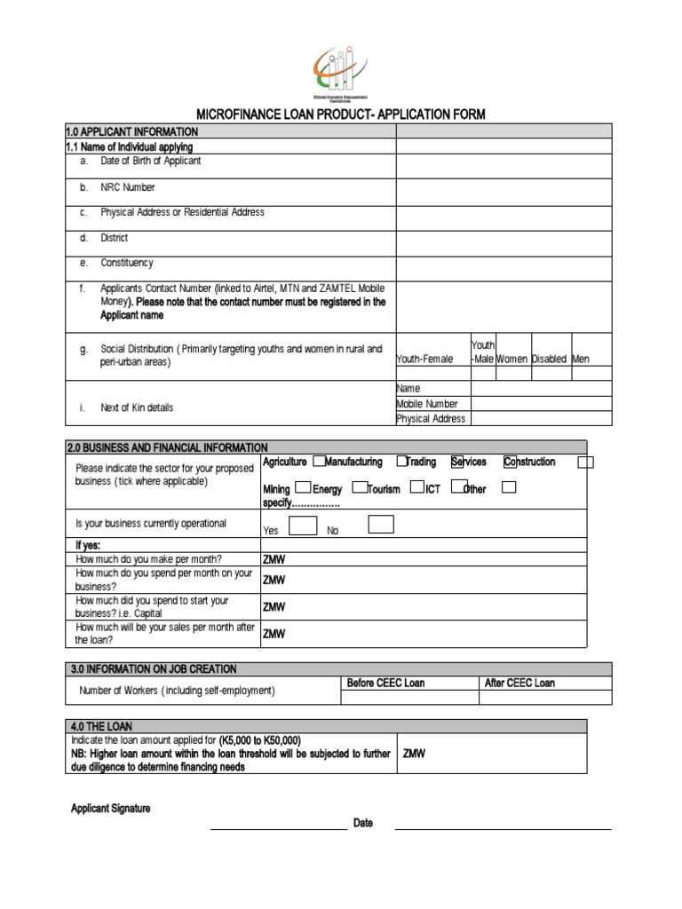 Microfinance Loan Application Form | PDF | Finance & Money Management | Law