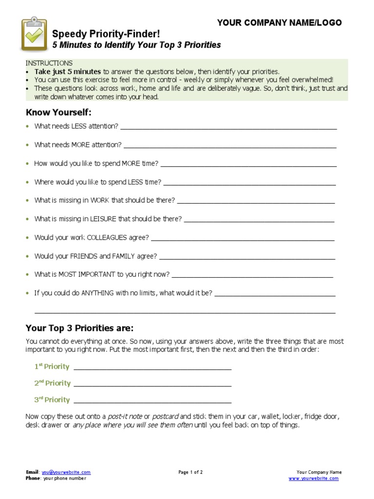 Speedy Priority Finder 5 Minute Exercise - U | PDF