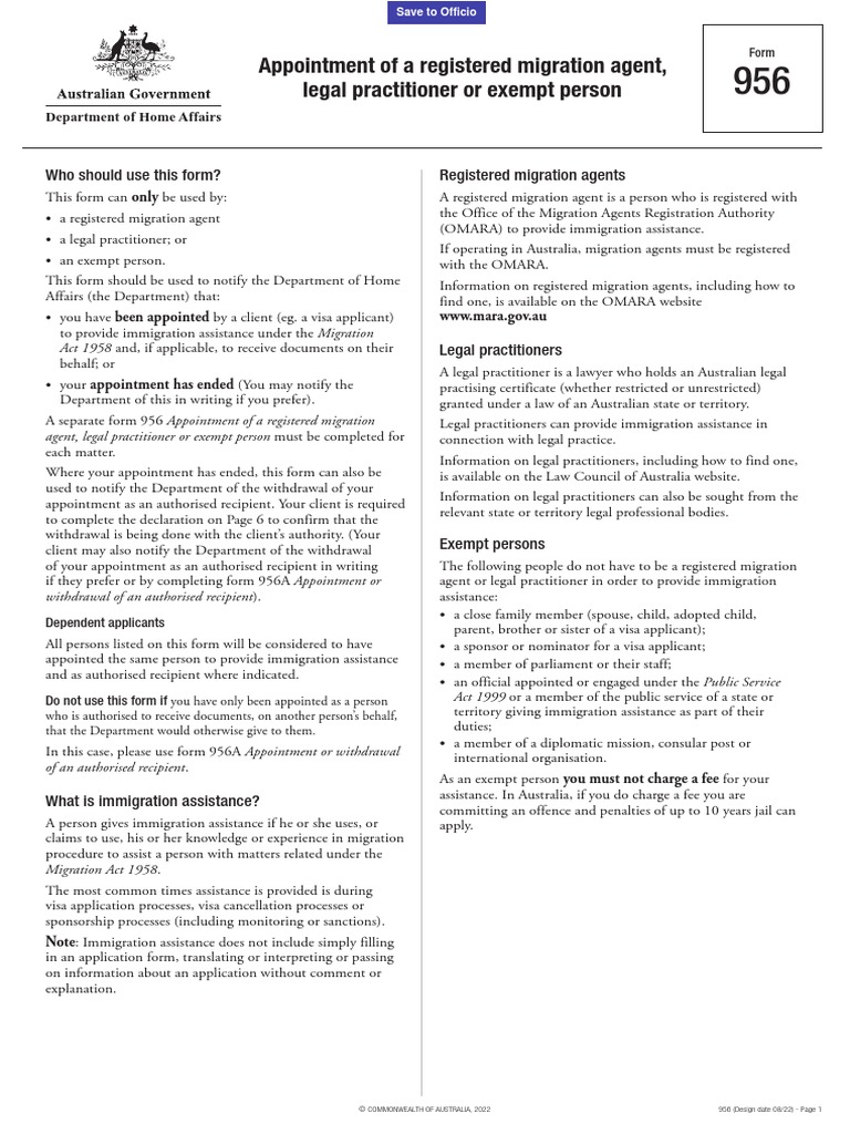 Form 956: Appointing Migration Agents | PDF | Travel Visa | Justice
